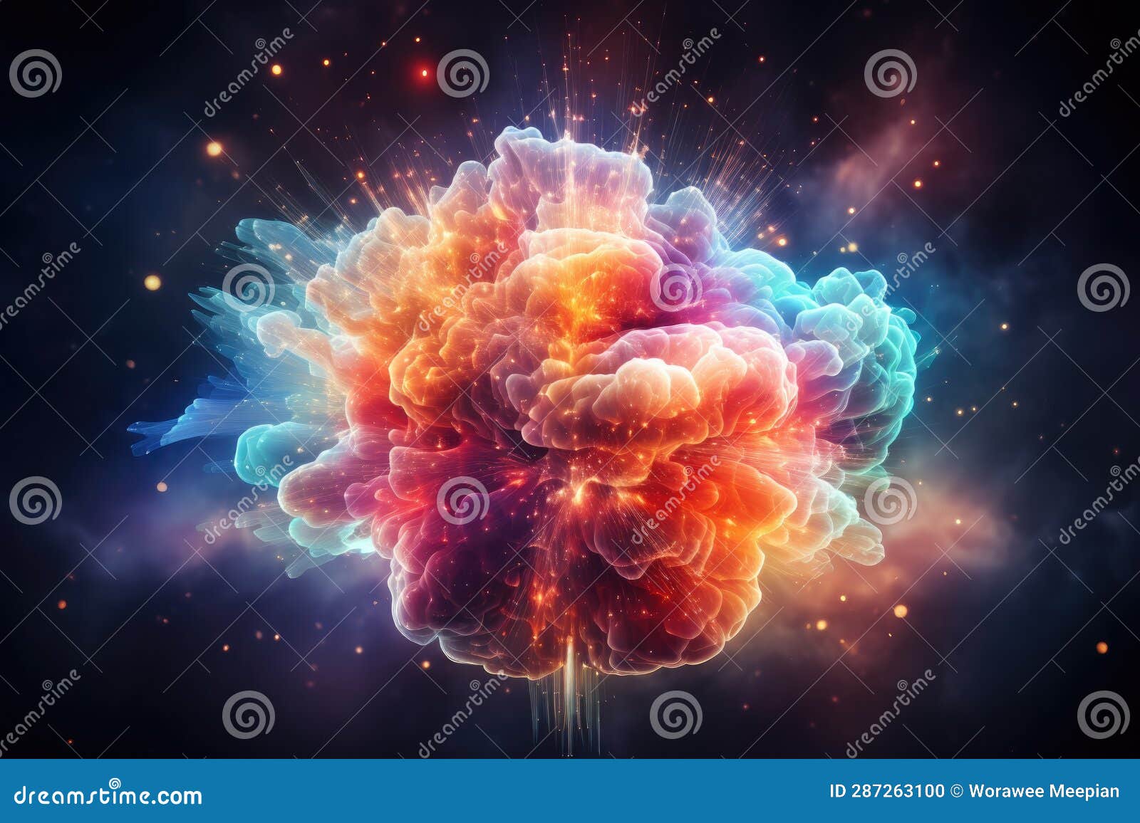 Abstract Human Brain Full with Creativity Galaxy Background. Generative ...