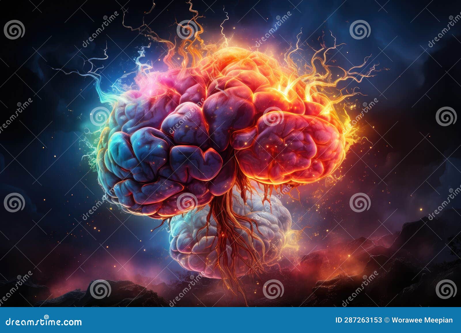 Abstract Human Brain Full with Creativity Galaxy Background. Generative ...