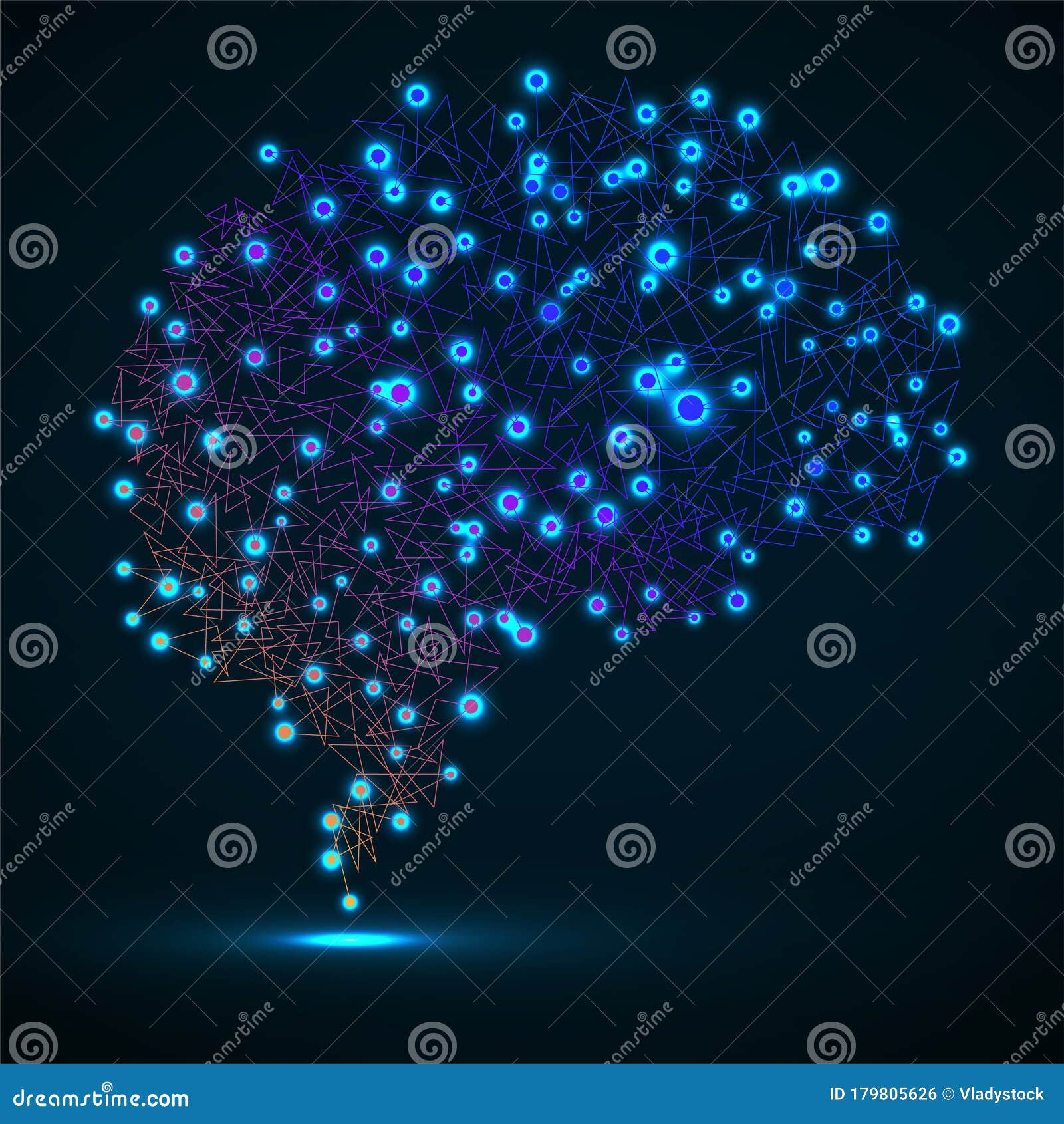 Abstract Human Brain of Glowing Dots and Lines, Polygonal Structure ...