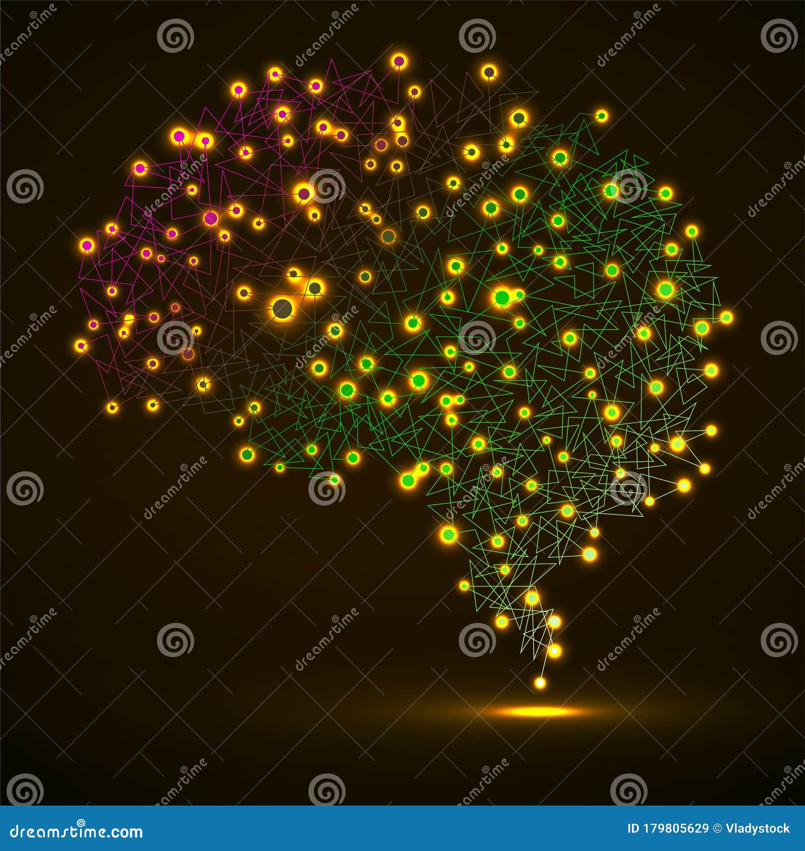 Abstract Human Brain of Glowing Dots and Lines, Polygonal Structure ...