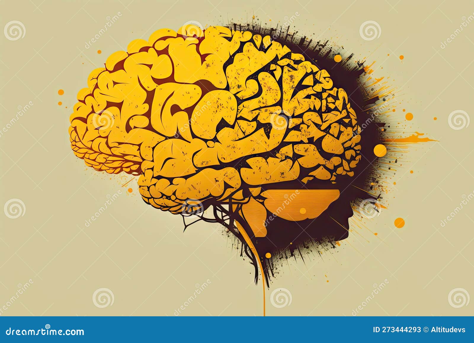 Abstract Human Brain with Inspiration and Creative Thinking in Yellow ...