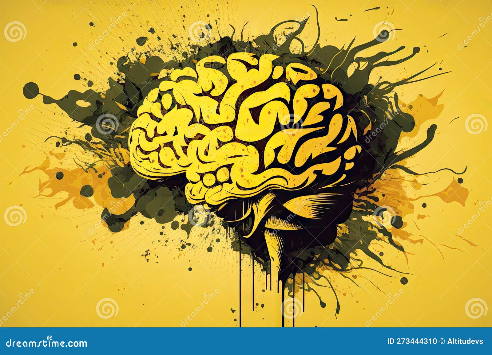 Abstract Human Brain with Inspiration and Creative Thinking in Yellow ...