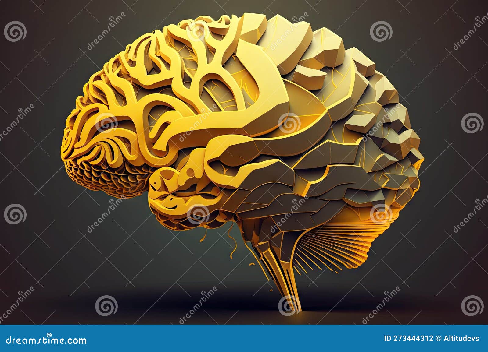 Abstract Human Brain with Inspiration and Creative Thinking in Yellow ...