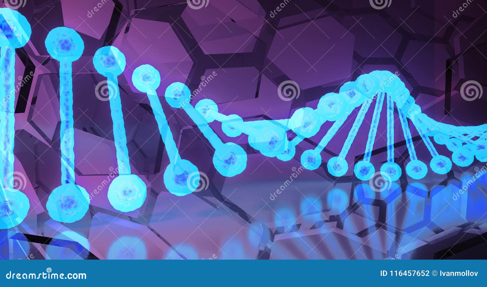 Abstract Human Dna Detailed Structures on Hexagon Background. 3D ...