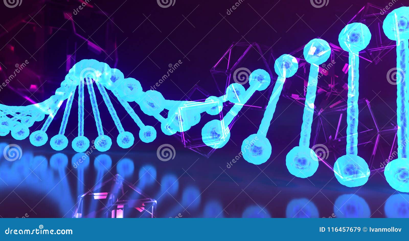 Abstract Human Dna Detailed Structures on Hexagon Background. 3D ...
