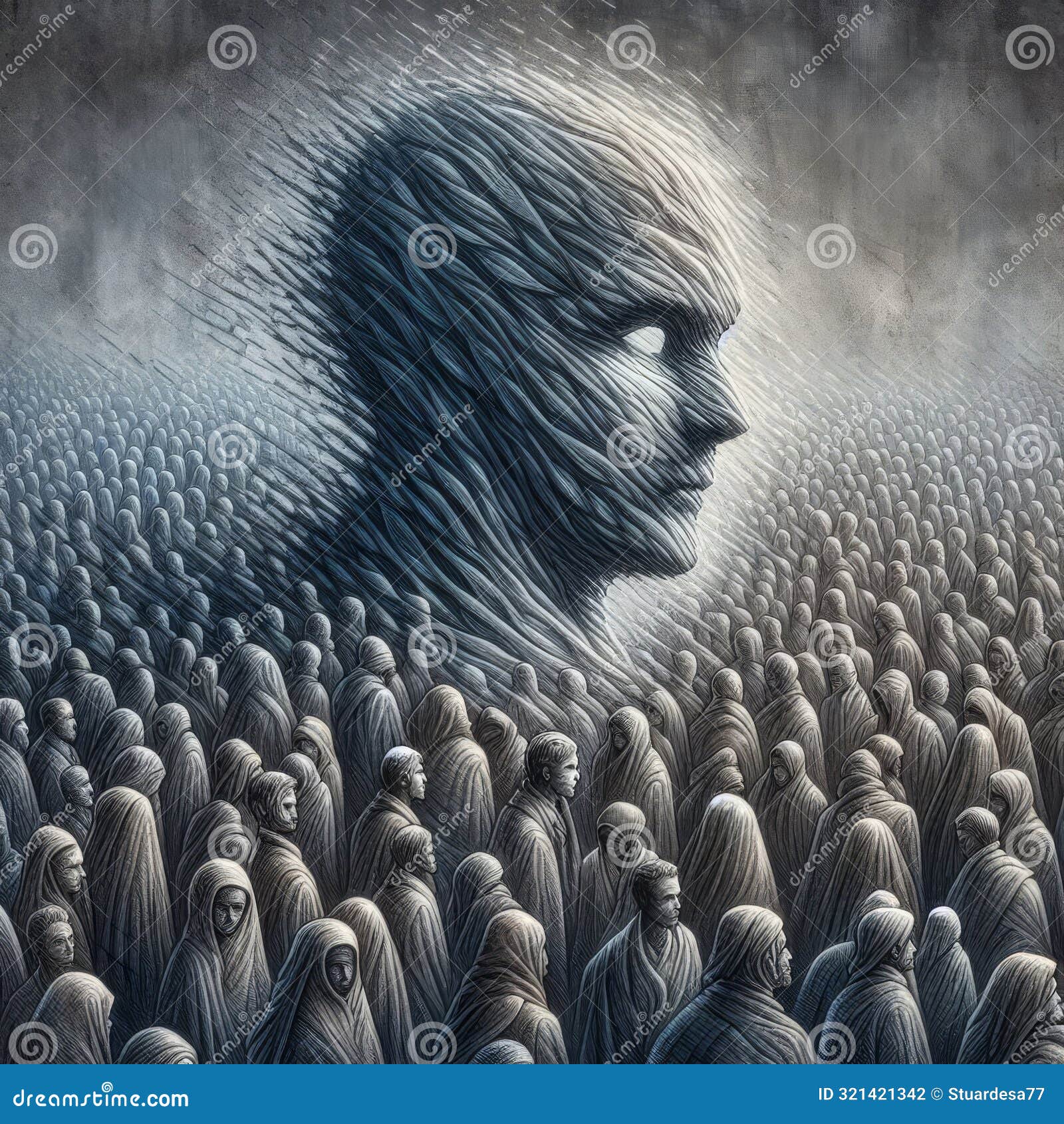 Abstract Human Face Amid a Crowd of Faceless Figures Stock Photo ...