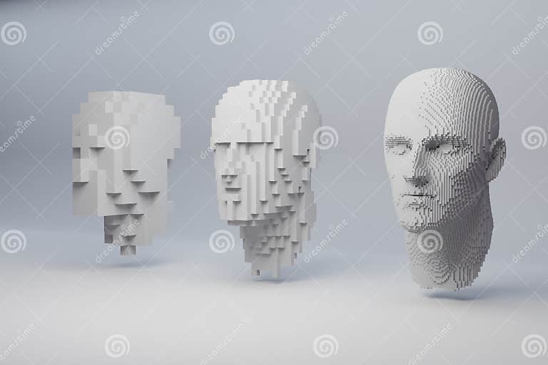 Abstract Human Face. 3D Illustration of a Head Constructing from Cubes ...