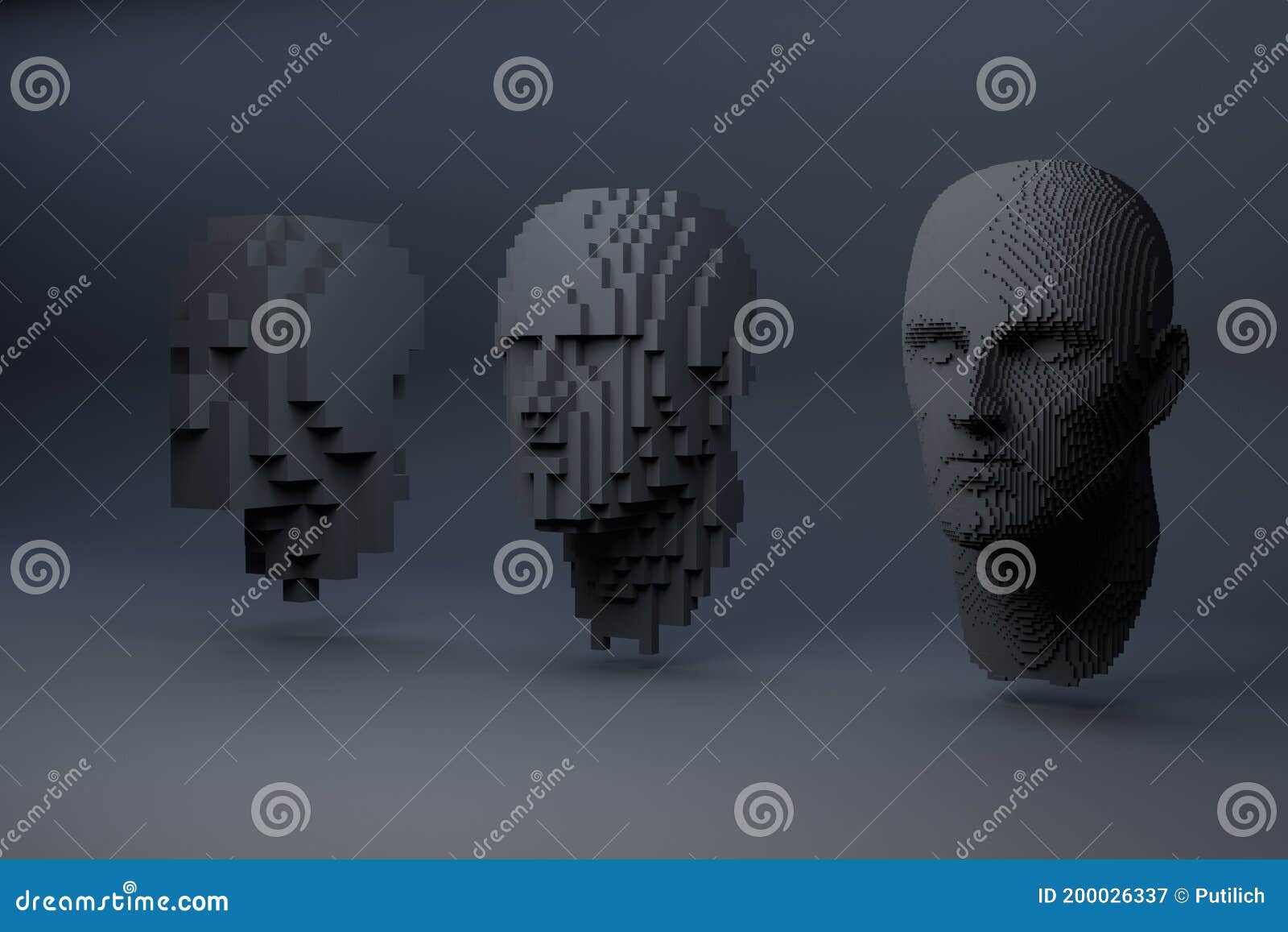Abstract Human Face. 3D Illustration of a Head Constructing from Cubes ...
