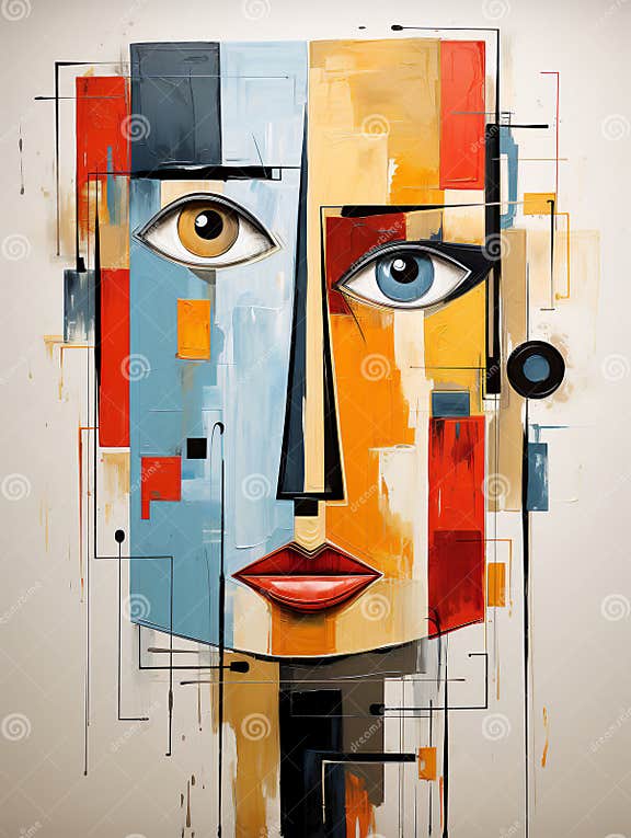 Abstract Human Face among Various Forms in a Minimalist Style. Stock ...