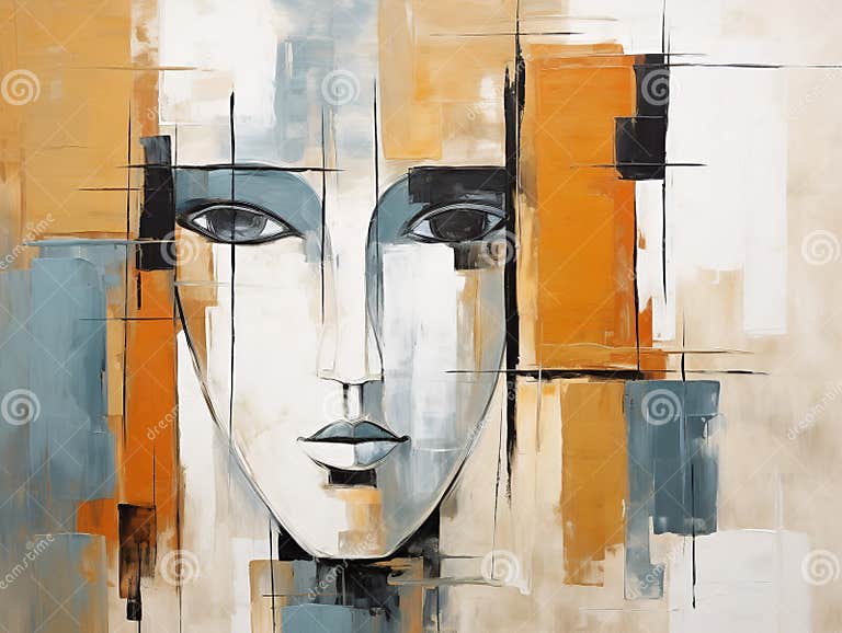 Abstract Human Face among Various Forms in a Minimalist Style. Stock ...