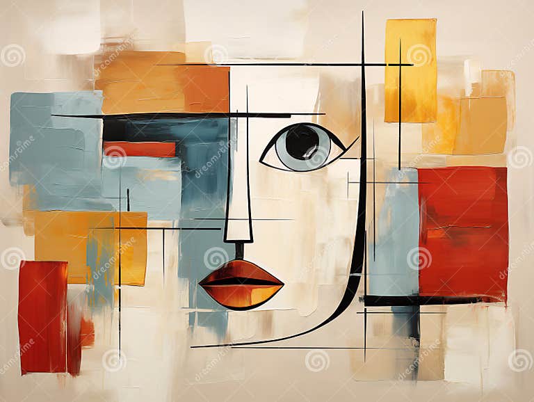 Abstract Human Face among Various Forms in a Minimalist Style. Stock ...