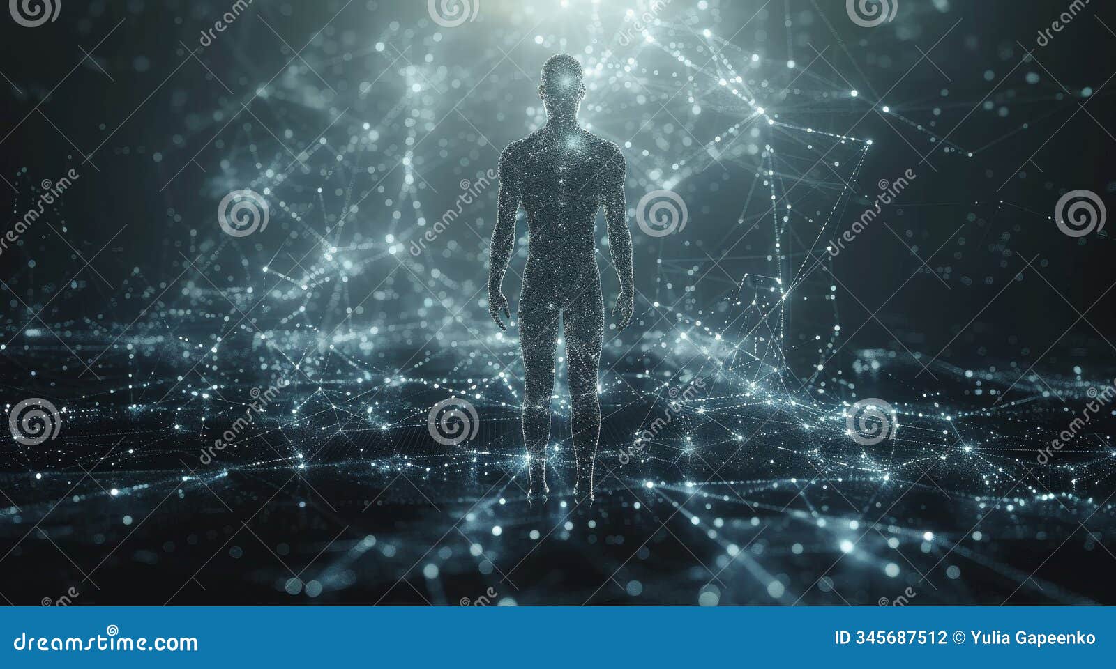 Abstract Human Figure Standing in a Digital Network of Light Stock ...