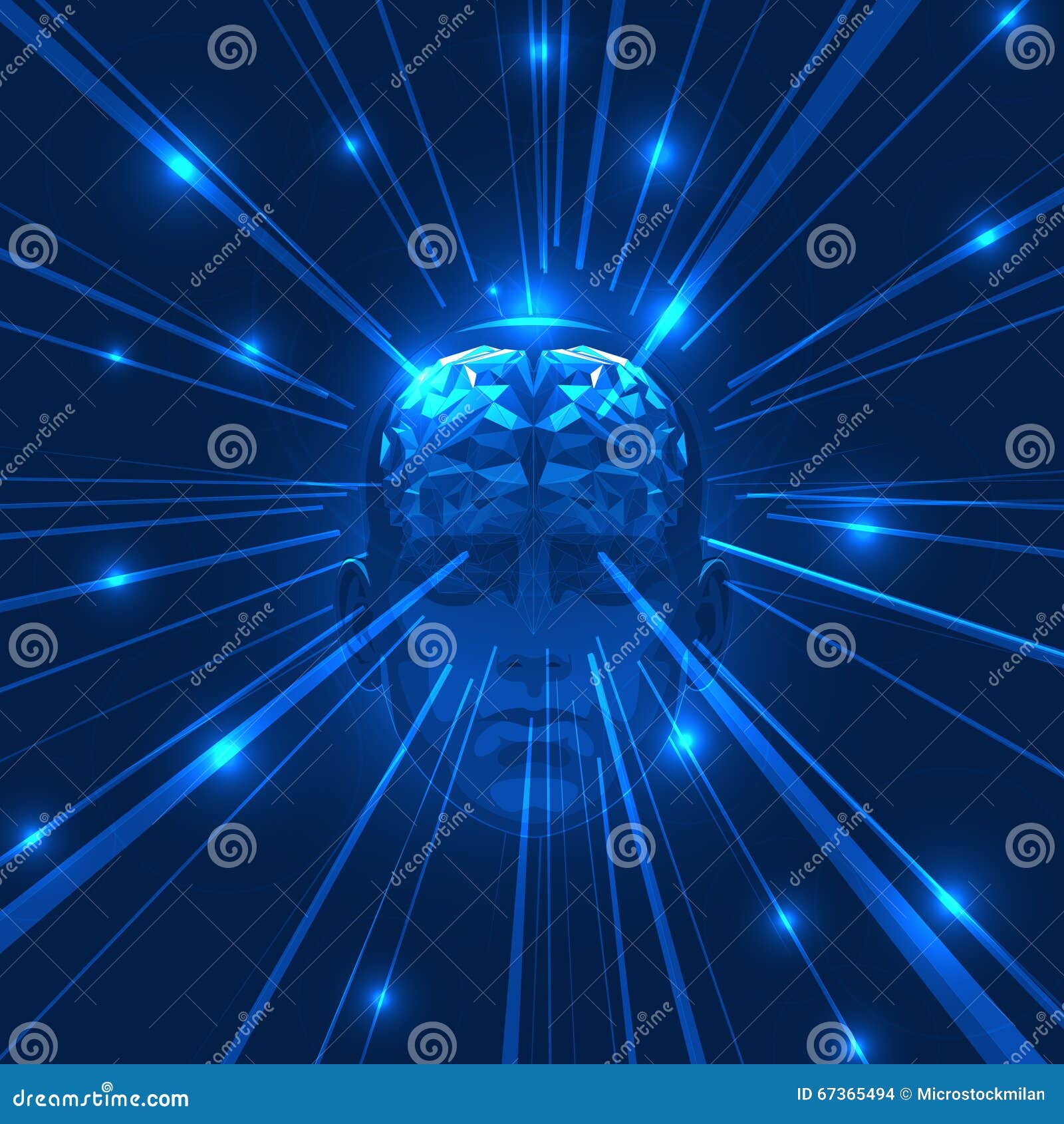 Abstract Human Head Brain with Light Rays. Stock Vector - Illustration ...