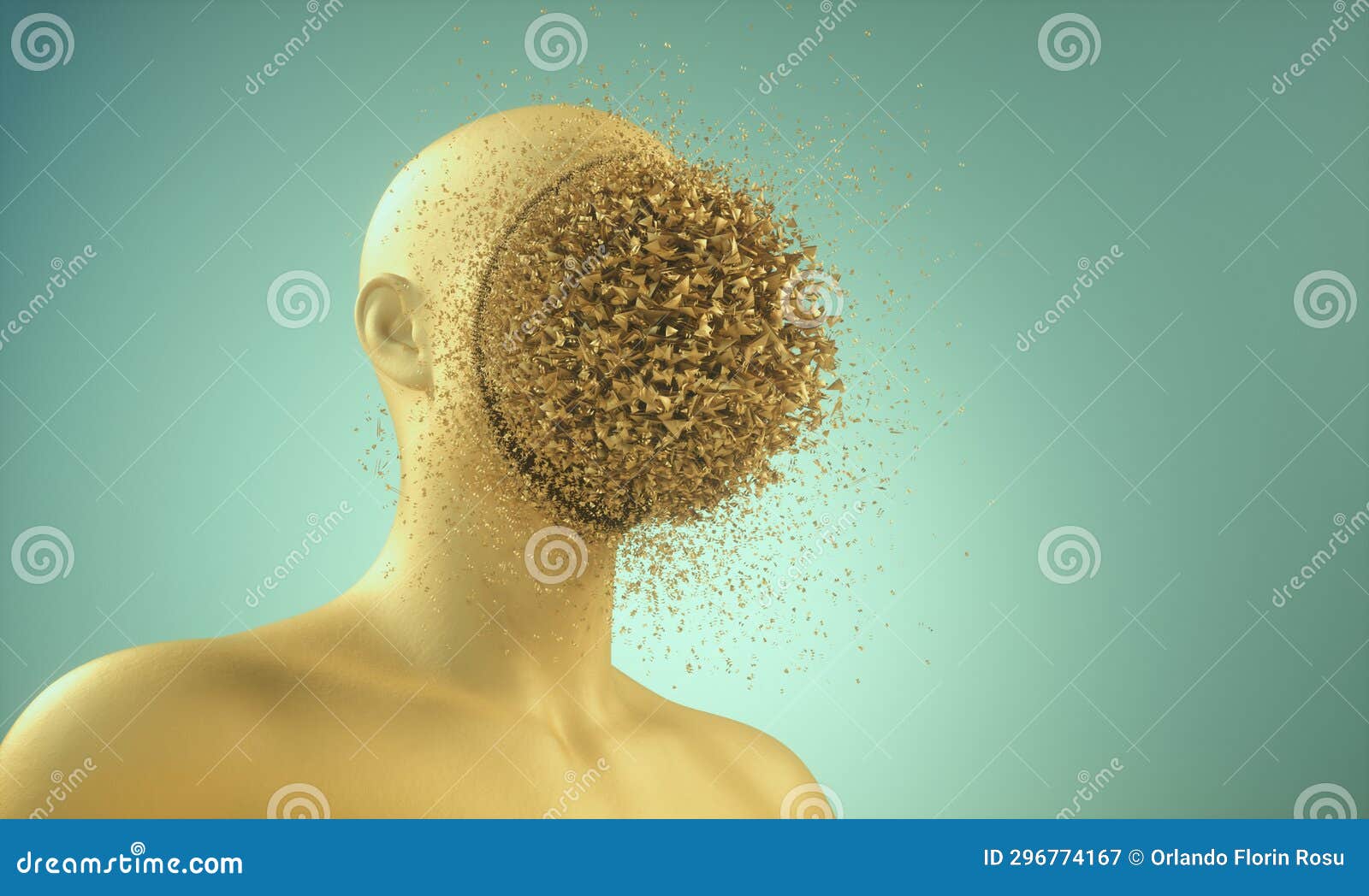 Abstract Human Head with Dispersion Effect on Face. Overthinking and ...