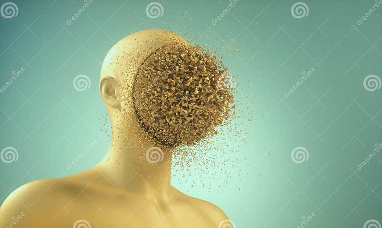 Abstract Human Head with Dispersion Effect on Face. Overthinking and ...