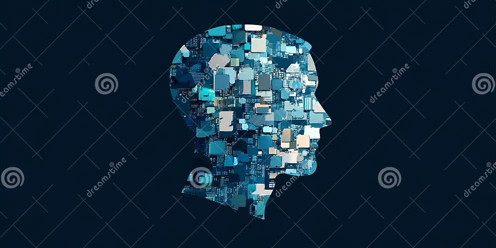 Abstract Human Head Silhouette, Motherboard Pattern, Binary Code ...