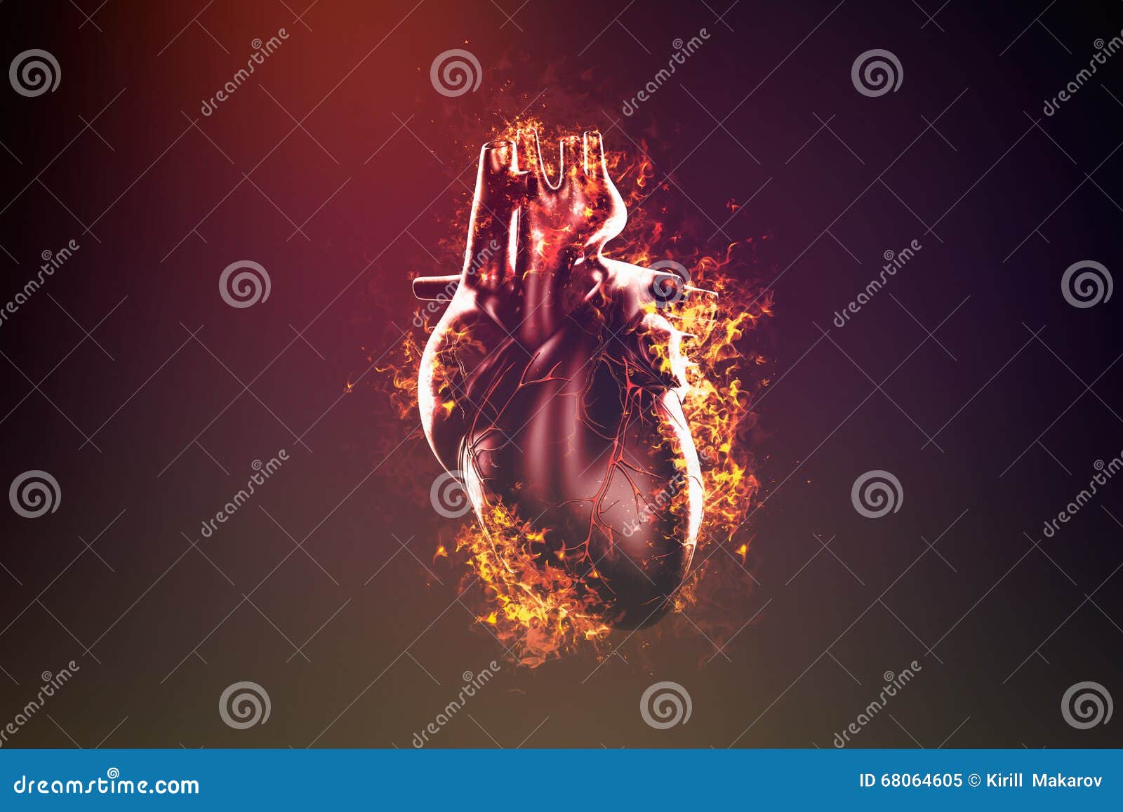 Abstract Human Heart in Flame and Smoke Stock Illustration ...
