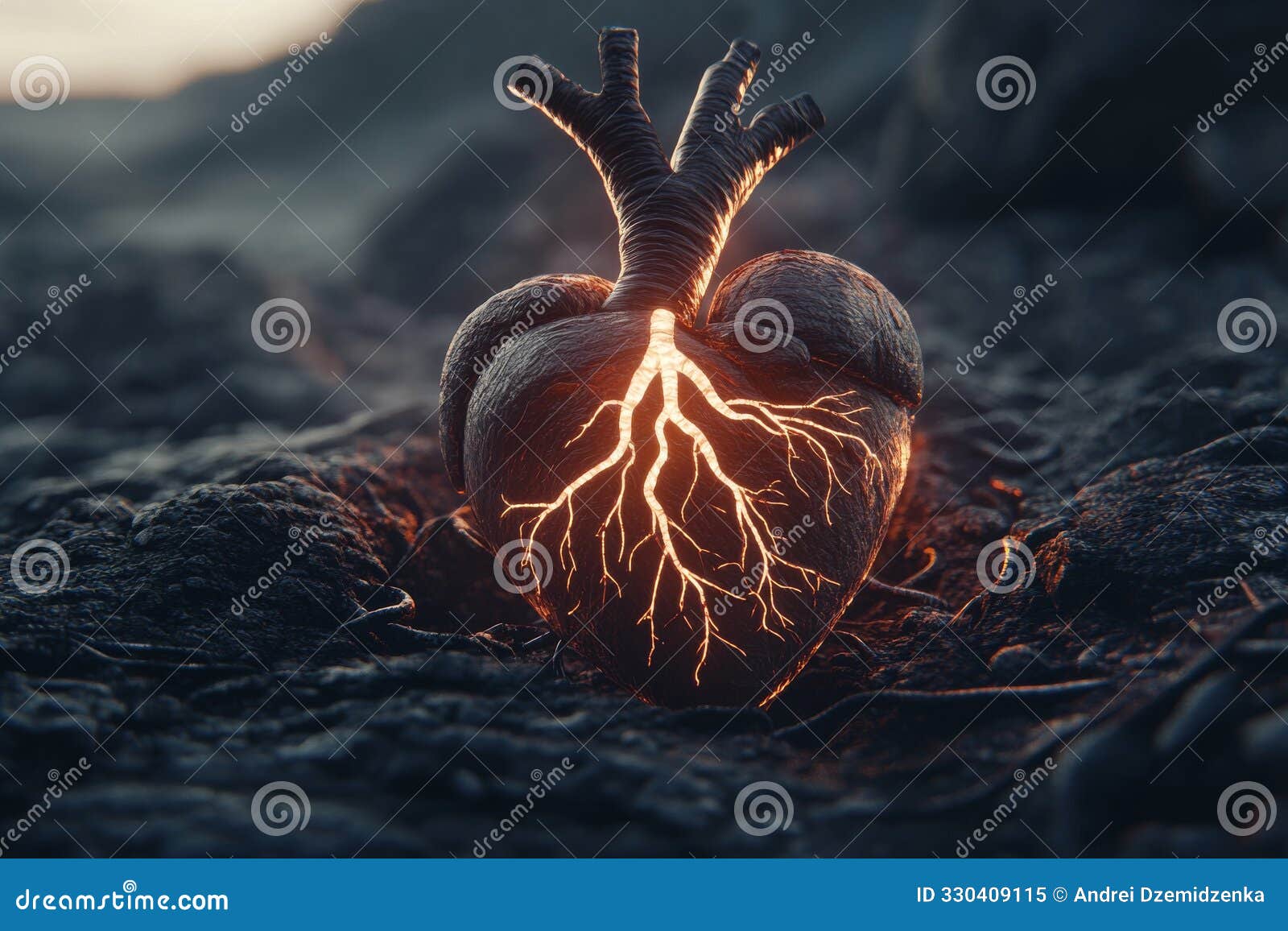 An Abstract Human Heart with Roots that Appear Shining. the Idea of ...