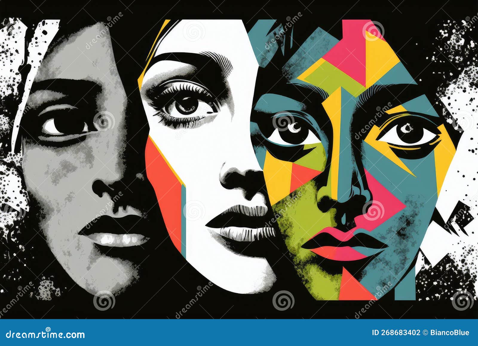 Abstract Human Many Faces Expression, Dark Emotion and Uncertain Mental ...