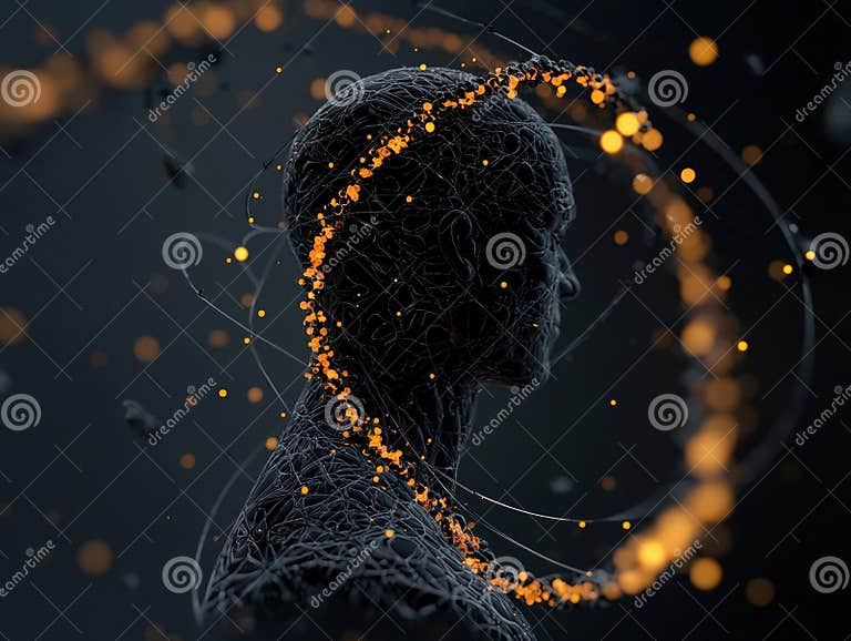 Abstract Human Silhouette Intertwining with Glowing Particles ...