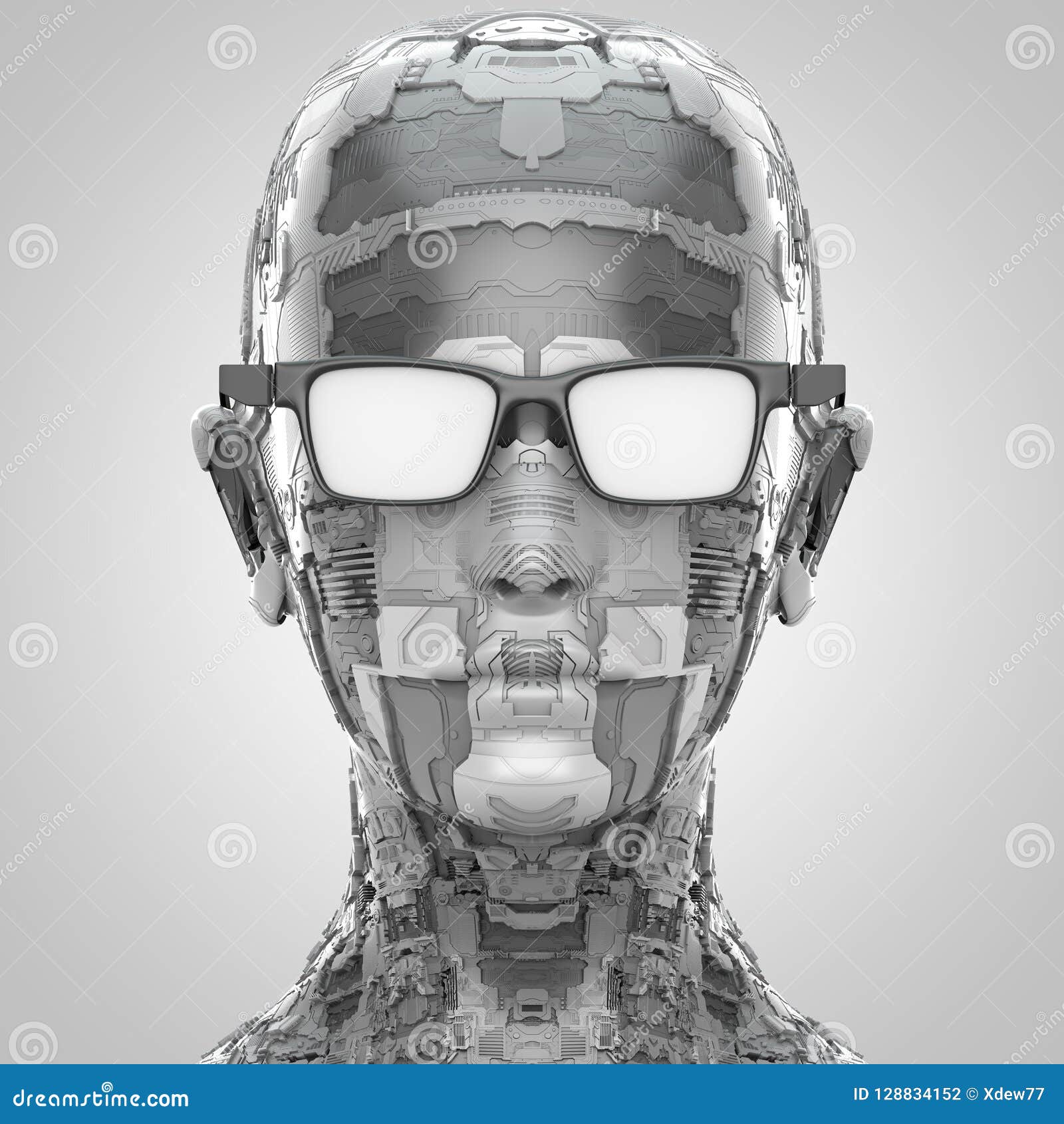 Abstract Humanoid Head in Frontal View Stock Illustration ...