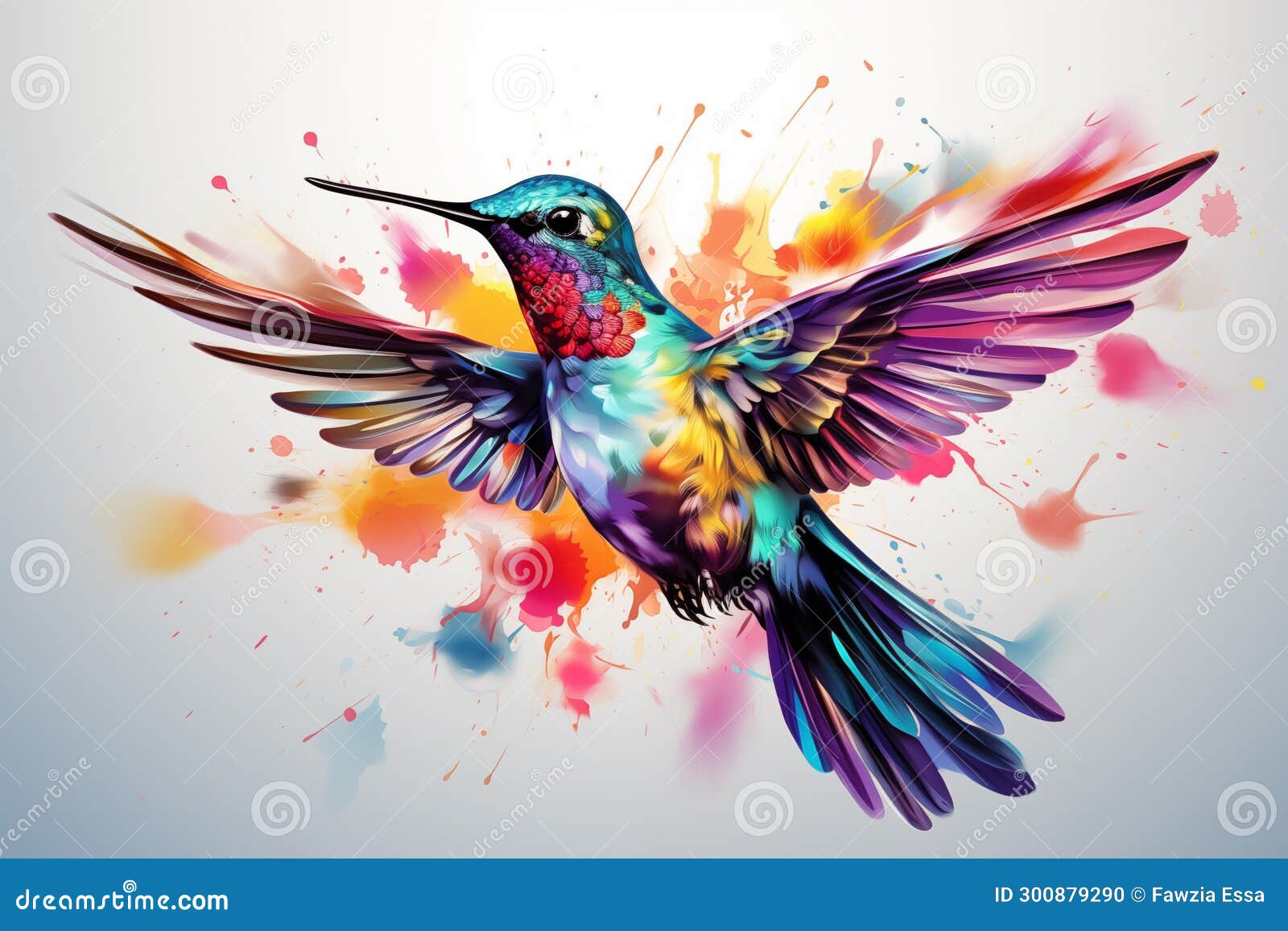 Abstract Hummingbird Illustration in Vibrant Multi Colors Stock ...