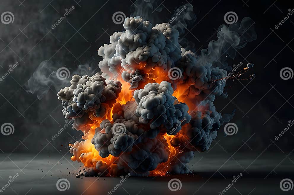 Abstract and Hyper Detail Image of Explosive Smoke and and Rocket on the Screen of Ipad and ...