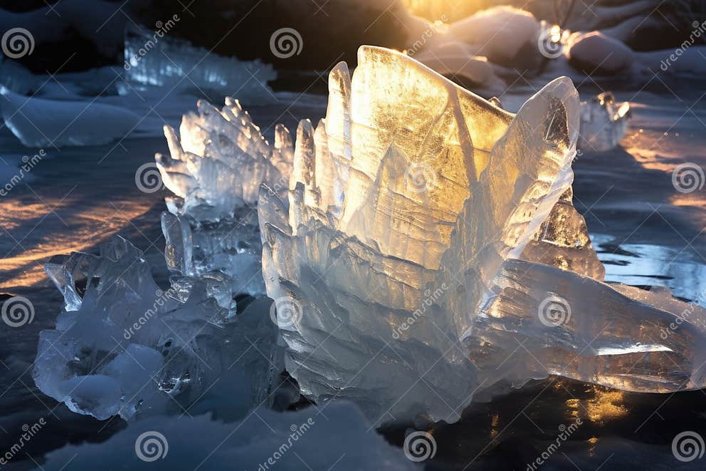 Abstract Ice Art Losing Form Under Sunlight Stock Image - Image of ...