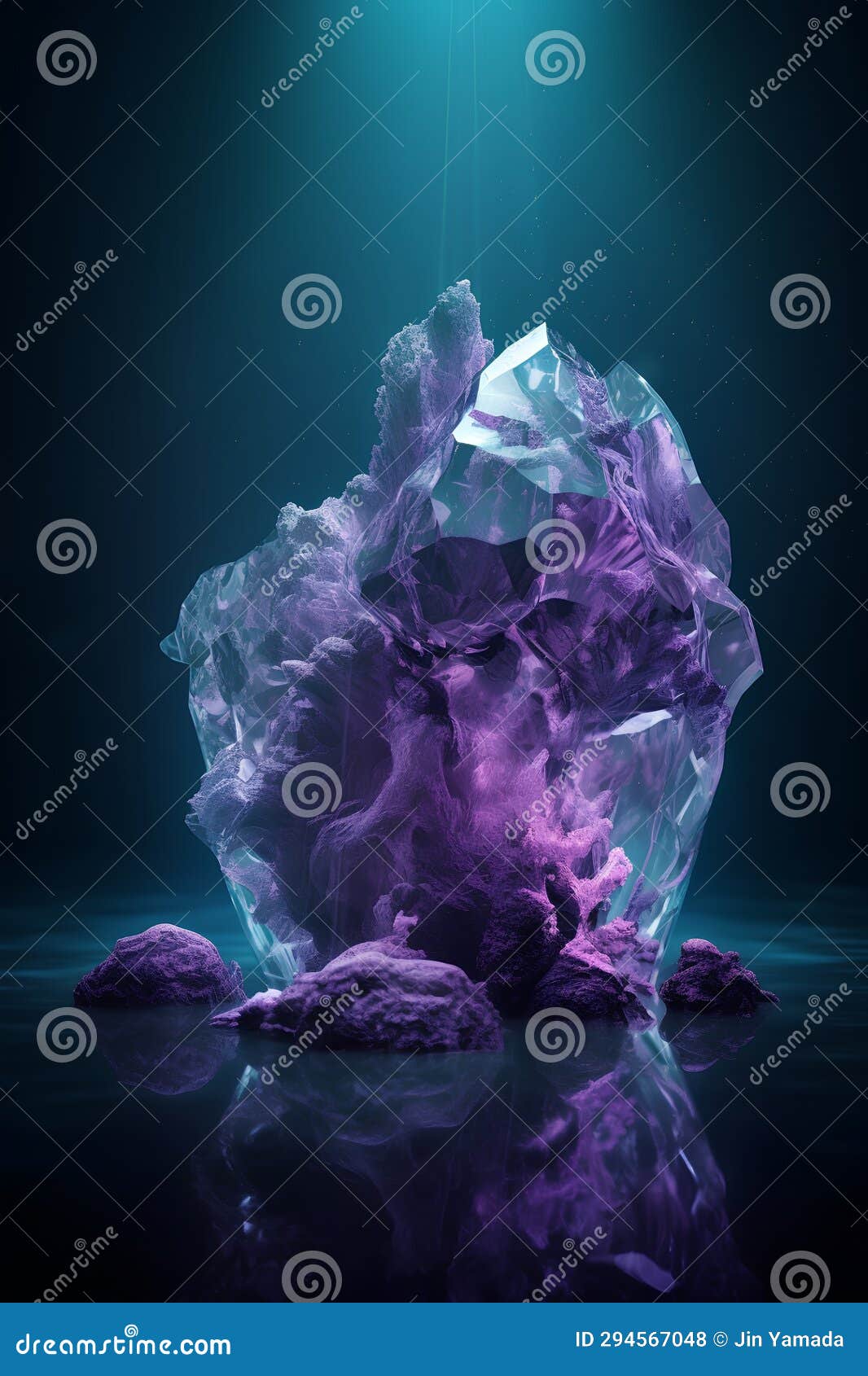 Abstract Ice Cube with Light Rays on Dark Background, 3d Render Stock ...