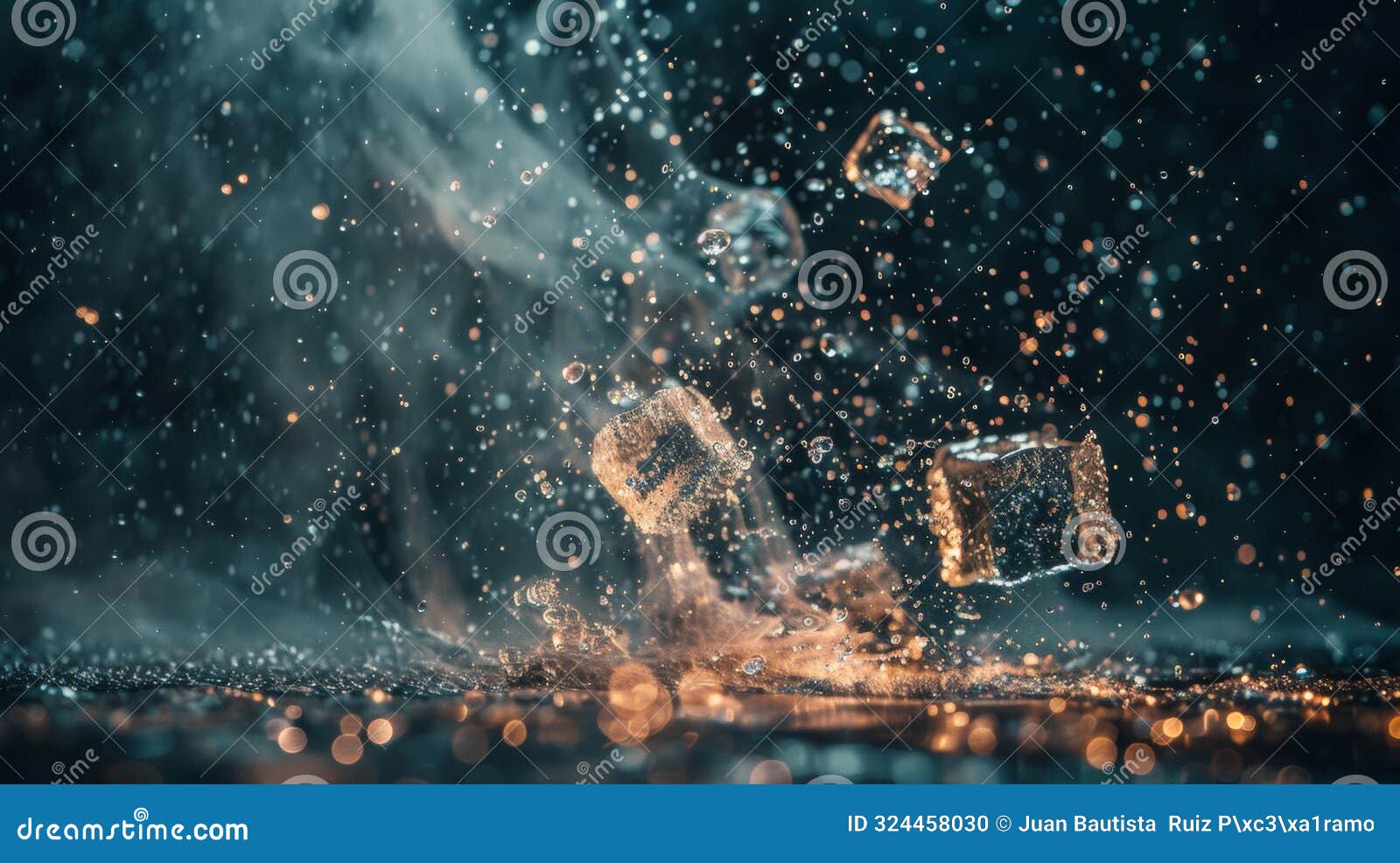 Abstract Ice Cubes and Water Splash in Motion Stock Photo - Image of ...