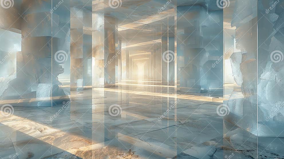 Abstract Ice-Like Hallway with Reflective Surfaces Stock Illustration ...