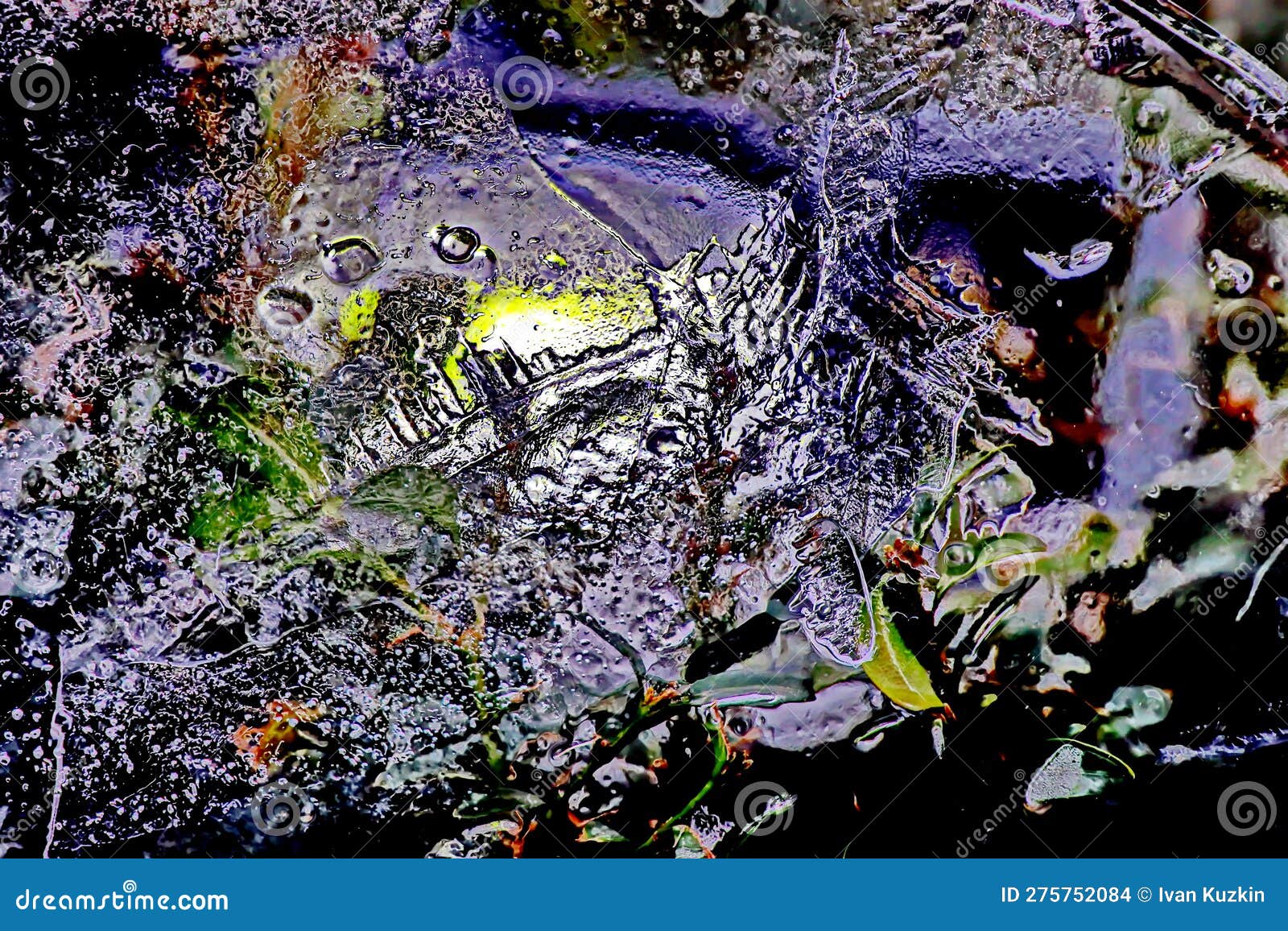 Abstract Ice Pattern and Drawing Appearing on the Surface of the Water ...