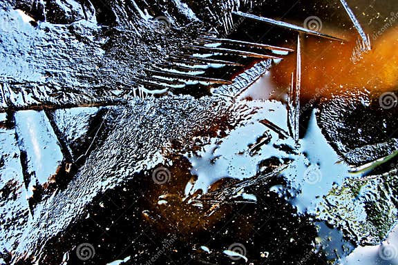 Abstract Ice Pattern and Drawing Appearing on the Surface of the Water ...