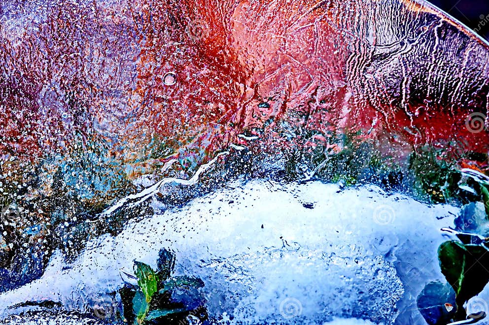 Abstract Ice Pattern and Drawing Appearing on the Surface of the Water ...