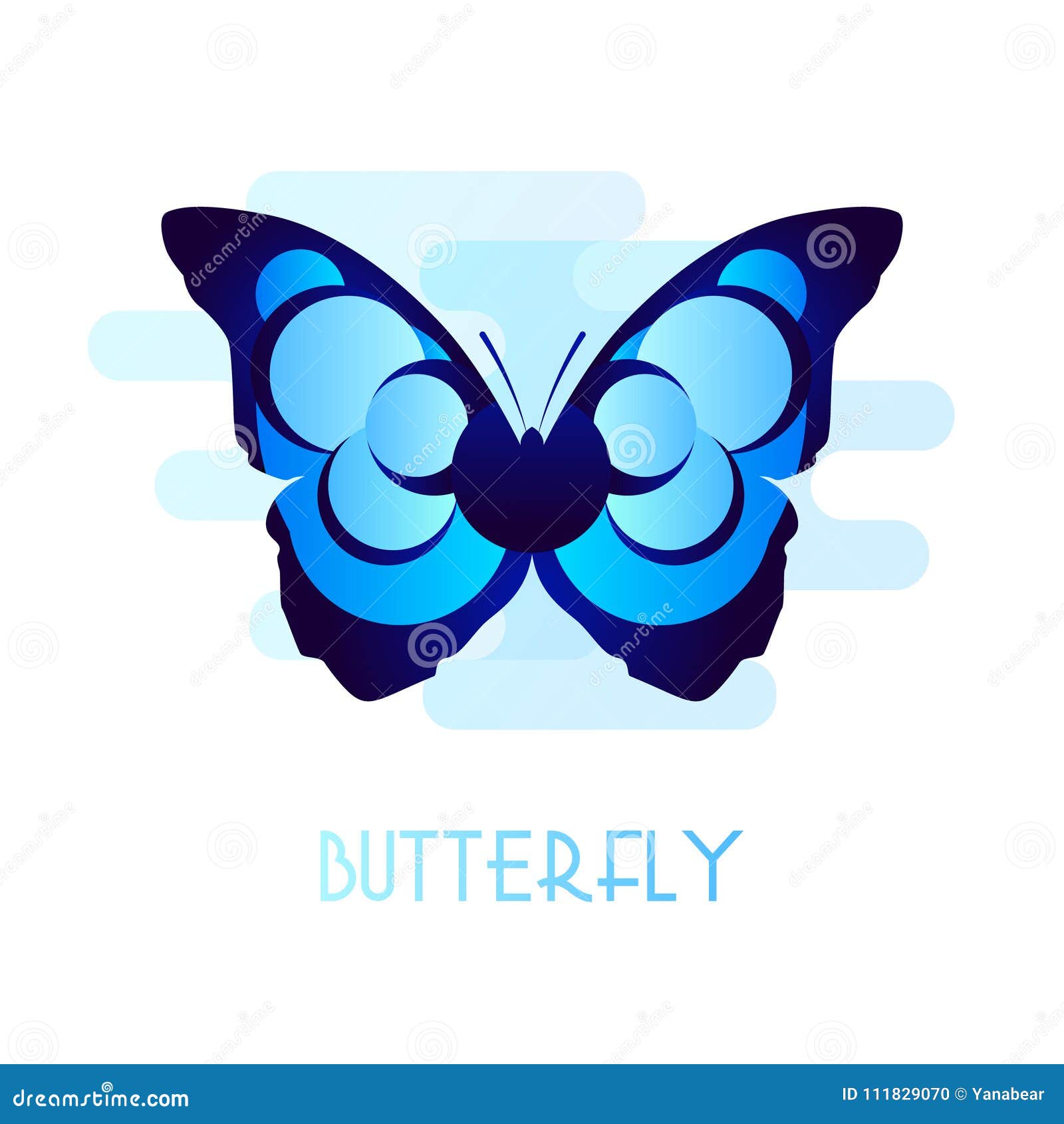 Abstract Icon of a Butterfly in Blue Colors on White Background. Flat ...