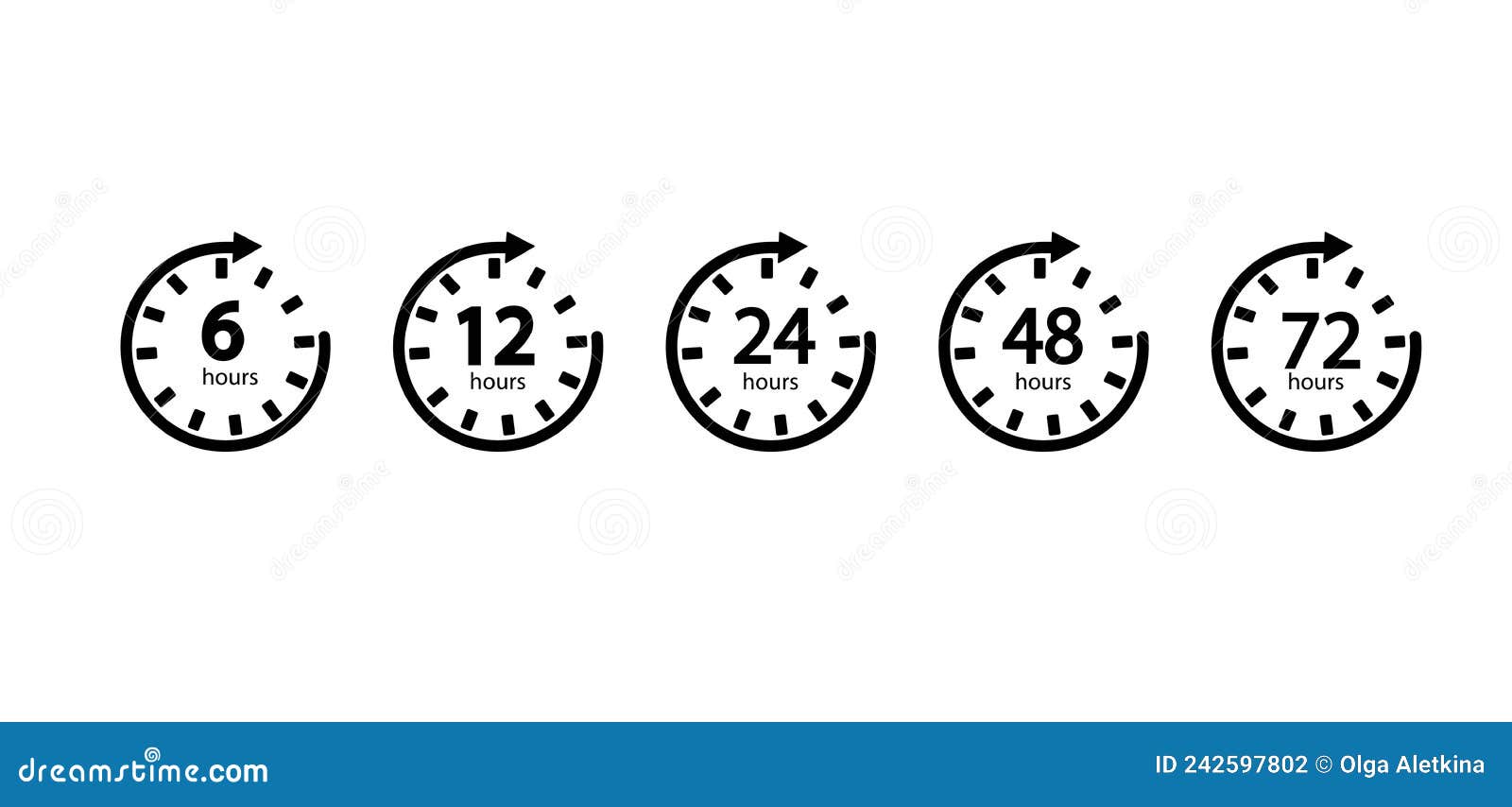 6 ,12, 24, 48, 72 Hours Clock Arrow. Symbol Work Time. Stock Vector ...
