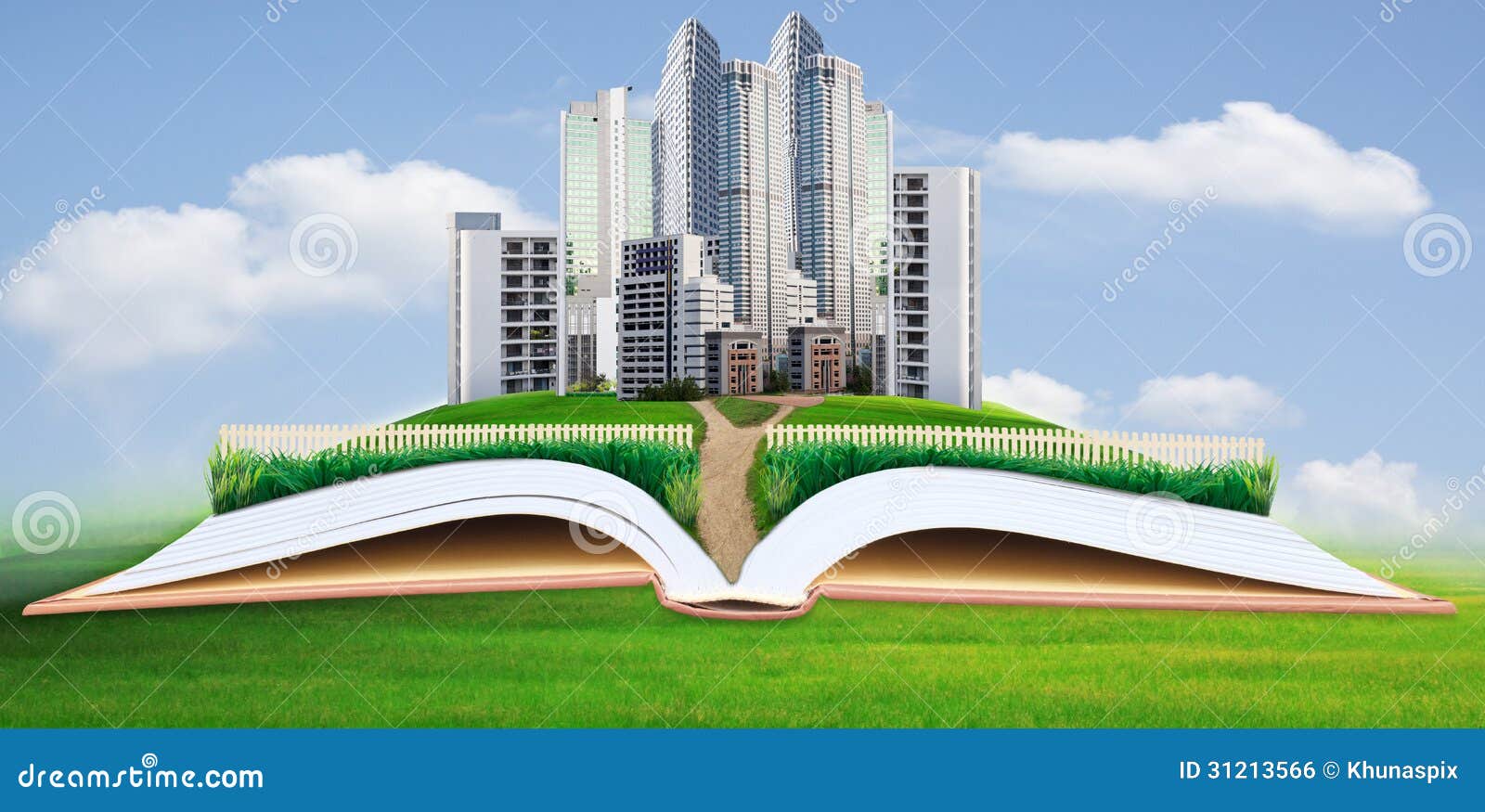 Abstract Idea of Modern Building in Green Grass Field Stock Photo ...