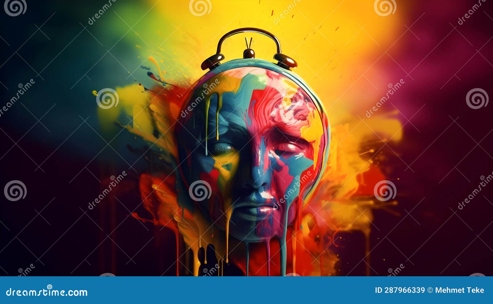 Abstract Idea for Time Passing Fast, Clock Shape Head and Paints are ...