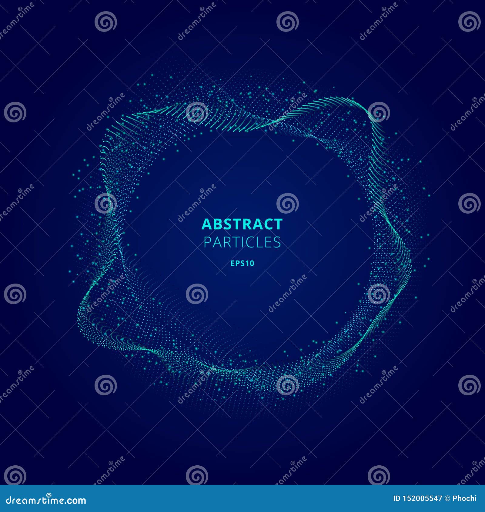 Abstract Illuminated Blue Circle Shape of Particles Array on Dark ...
