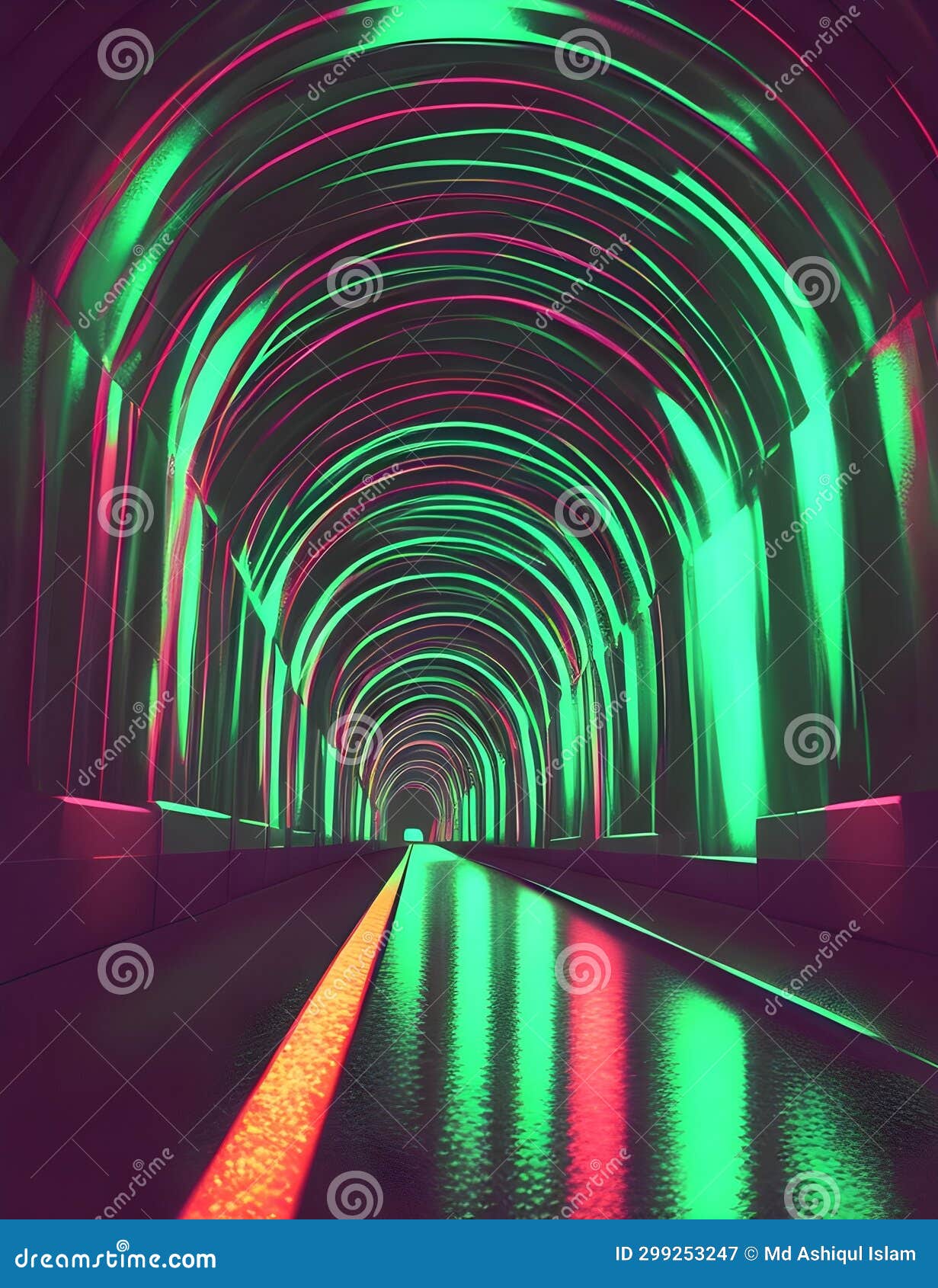 Abstract Illuminated Corridor with Neon Lights. 3d Rendering Toned ...