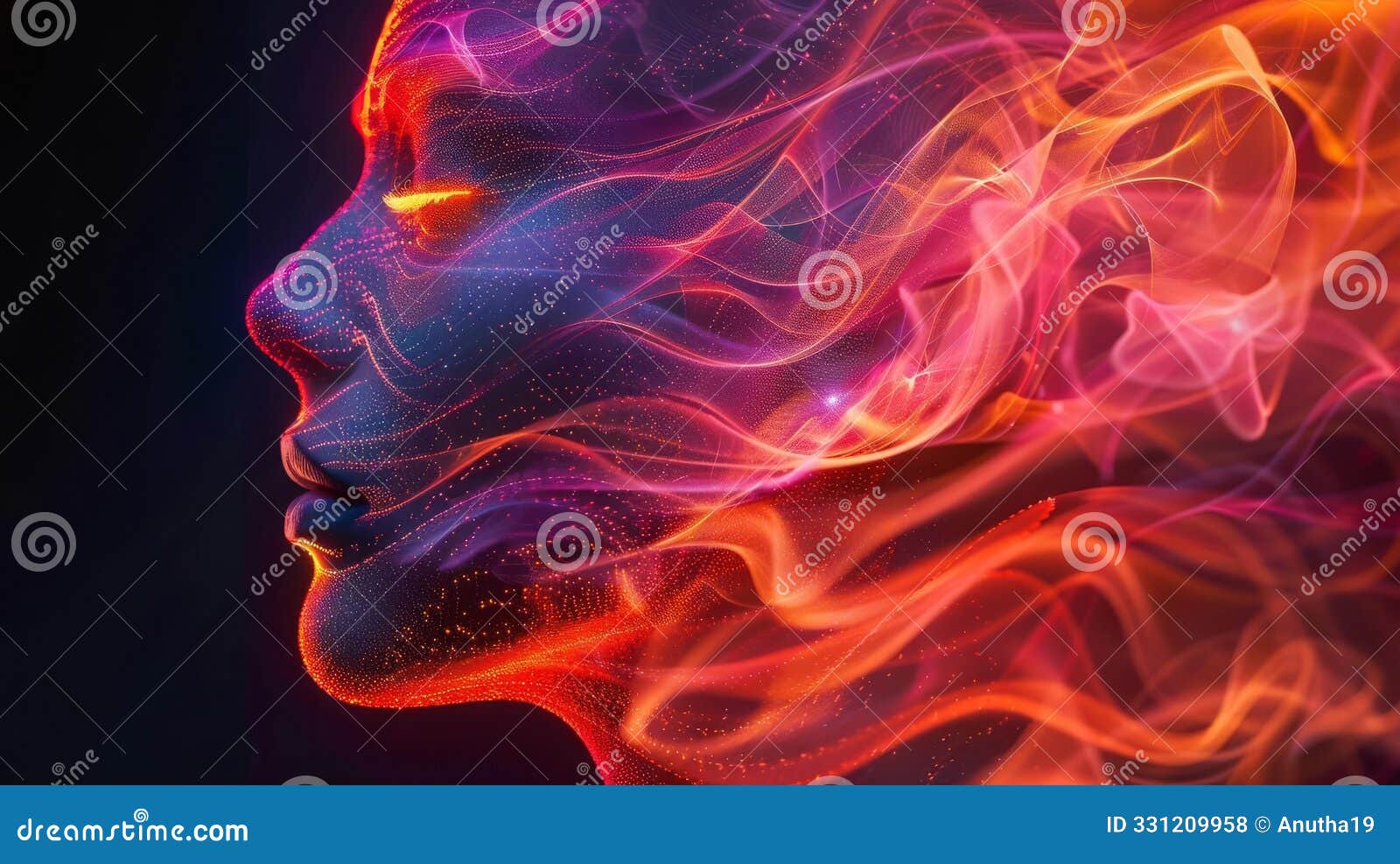 Abstract Illumination of a Female Face with Vivid Neon Light Effects ...