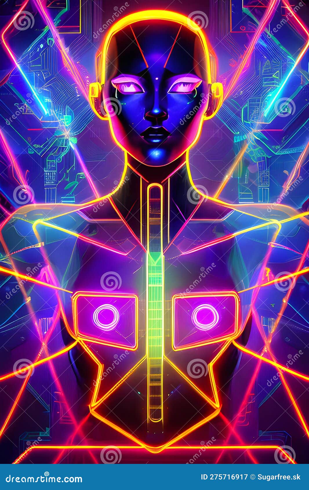 Female Android Outlined Glowing Illustration Stock Illustration ...