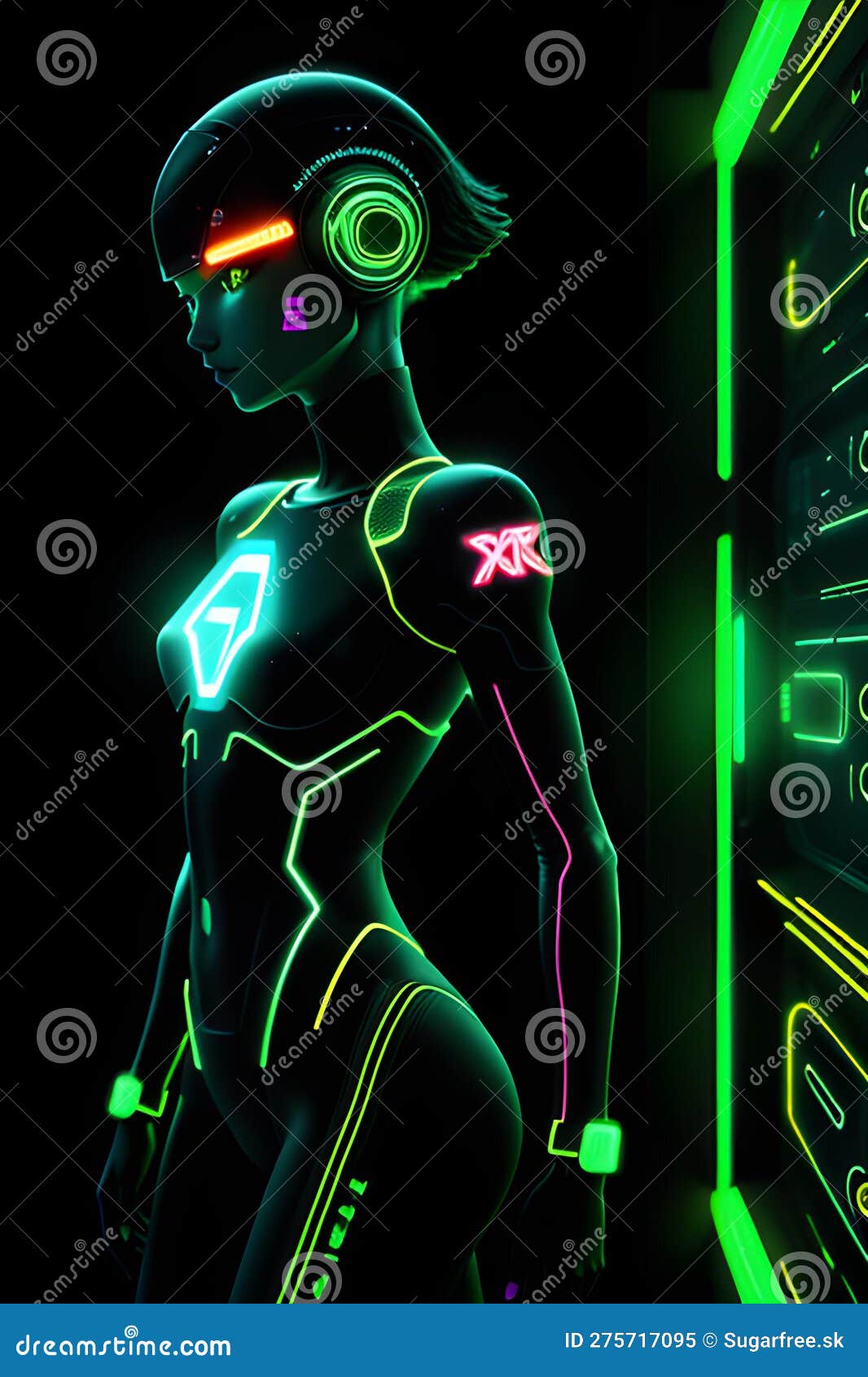 Female Android Outlined Glowing Illustration Stock Illustration ...
