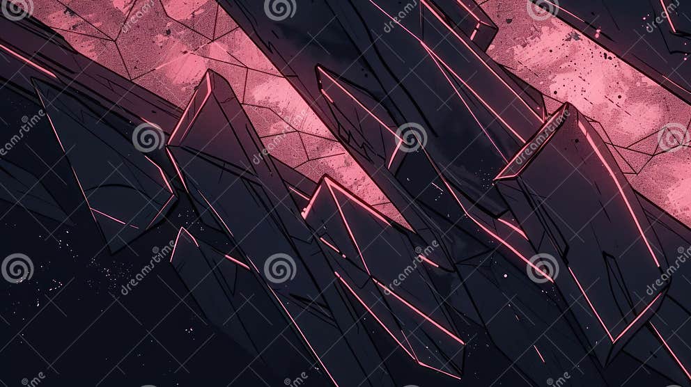 Abstract Illustration of Angular Crystal Formations with a Glowing Pink ...