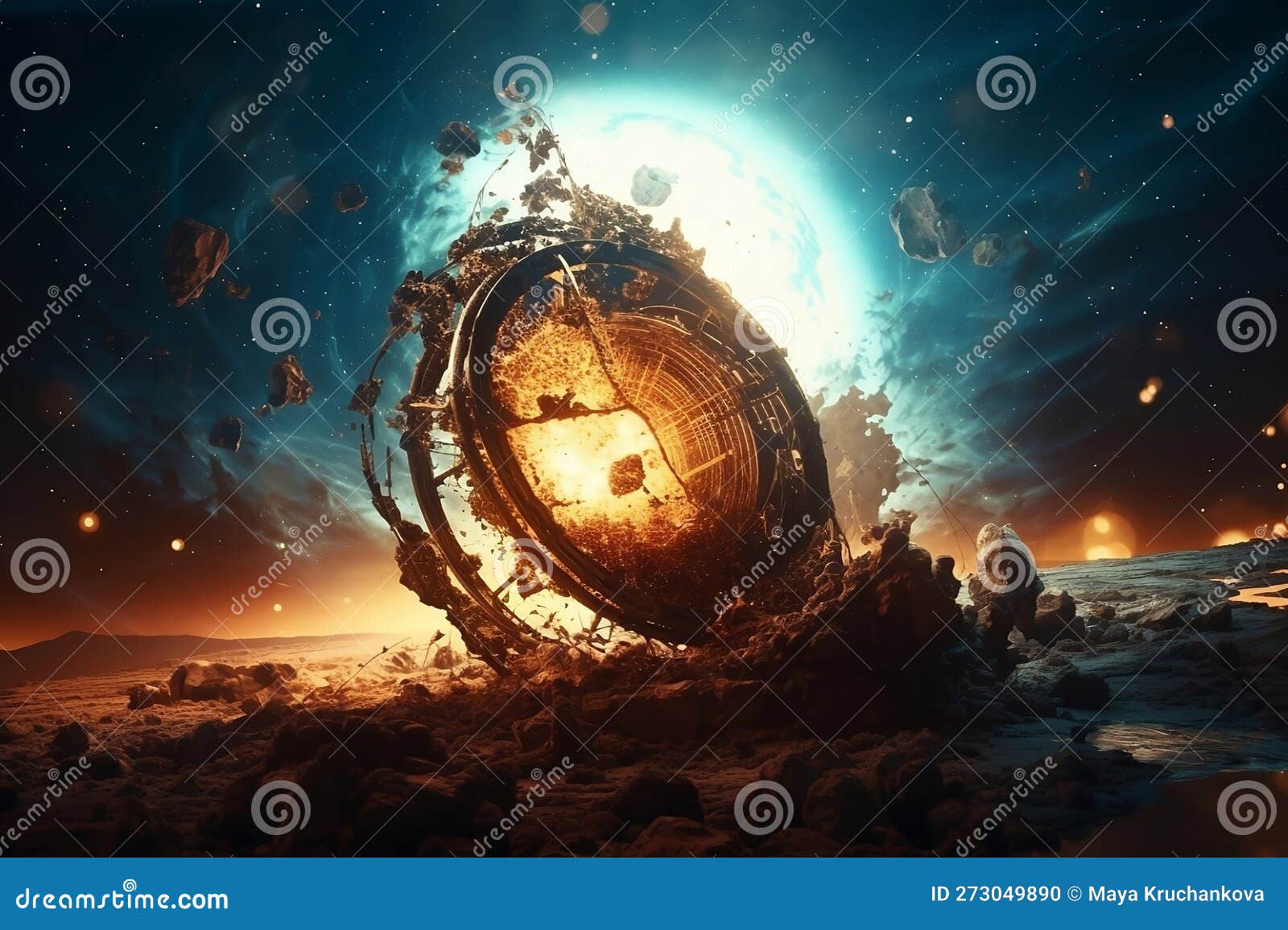 Abstract Illustration of Antique Destroyed Clock Stock Illustration ...