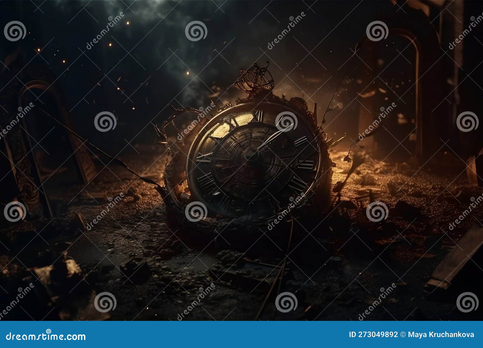Abstract Illustration of Antique Destroyed Clock Stock Illustration ...