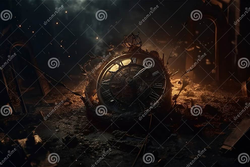 Abstract Illustration of Antique Destroyed Clock Stock Illustration ...