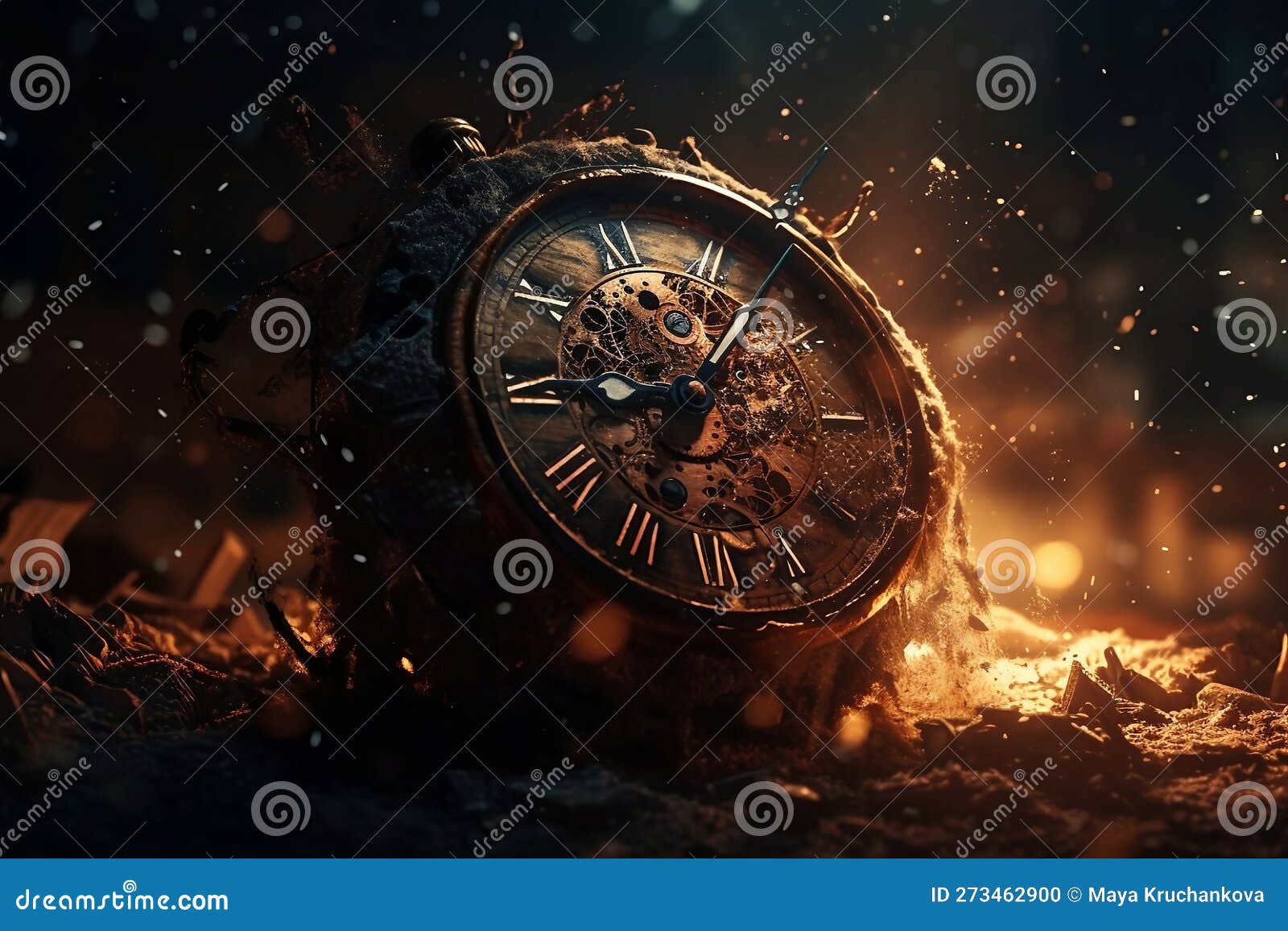 Abstract Illustration of Antique Destroyed Clock Stock Illustration ...