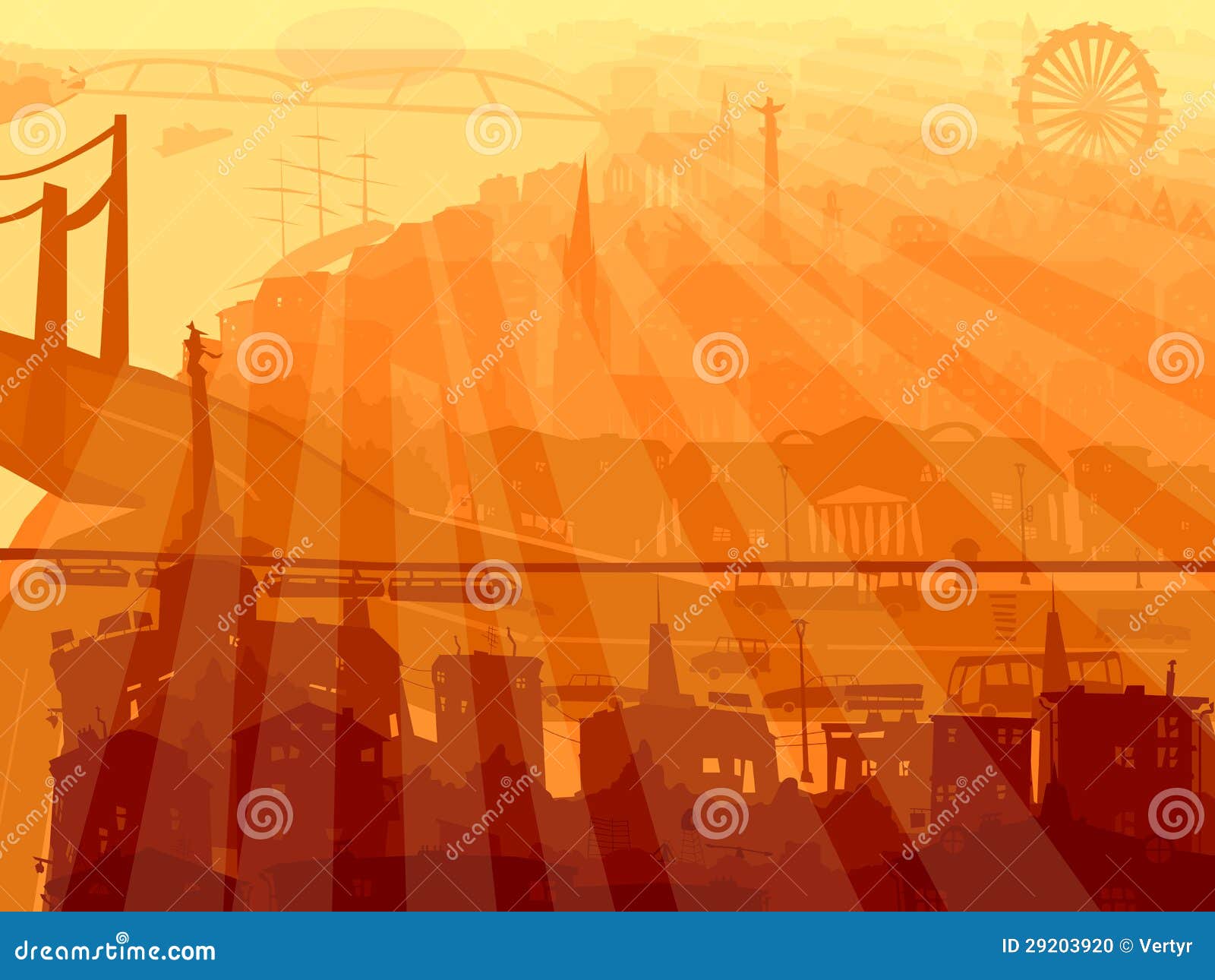 Abstract Illustration of Big City and Rays of Light. Stock Vector ...