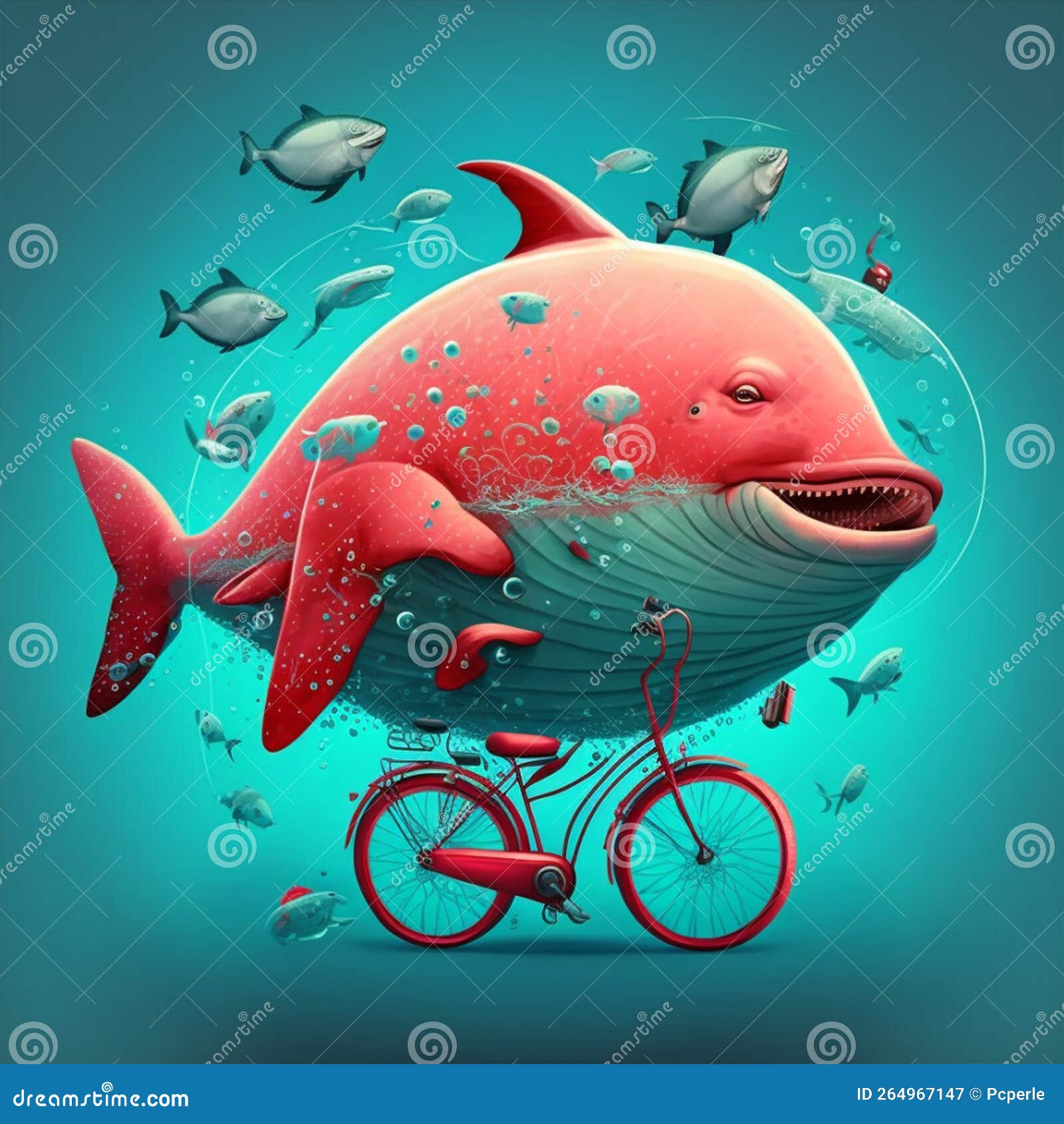 Abstract Illustration of a Big Fish Under Water on a Bicycle. AI ...
